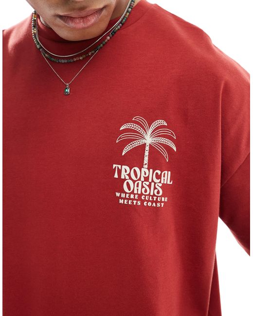 ASOS Heavyweight 240gsm Boxy Oversized T-shirt With Summer Graphic in Red for Men | Lyst