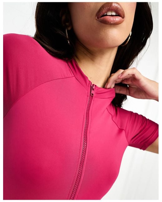 Threadbare Sporty Short Sleeve Swimsuit With Zip Front And High Neck in ...