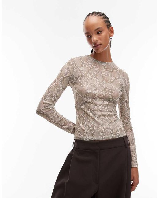 ASOS Snake Gauzy Mesh Second Skin Top in White | Lyst UK