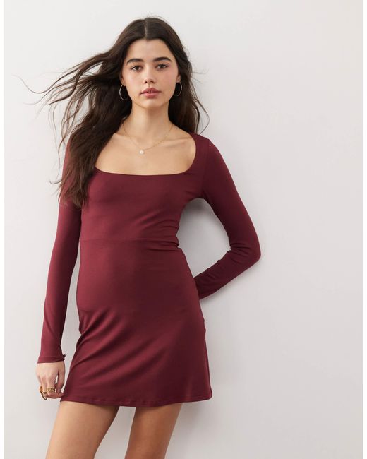 Miss Selfridge Square Neck Fit And Flare Mini Dress in Red | Lyst