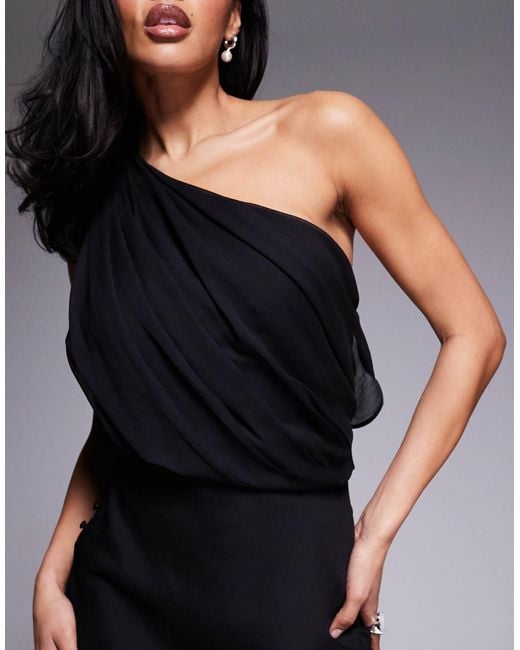 ASOS One Shoulder Draped Maxi Dress in Black | Lyst