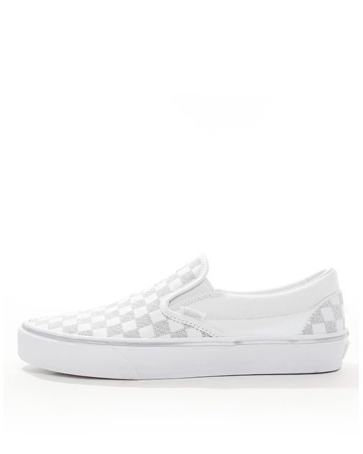 Vans Classic Slip-on Checkerboard Sneakers With Embroidery in White for ...
