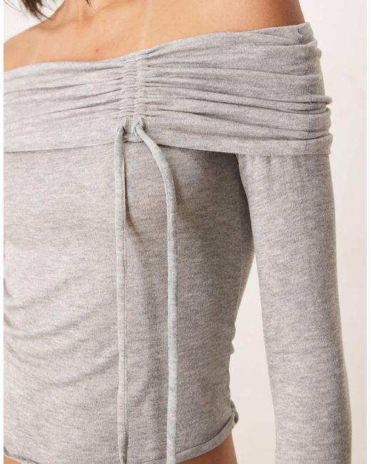 Gina Tricot Off Shoulder Top With Ruche Channel Detail And Fluted ...