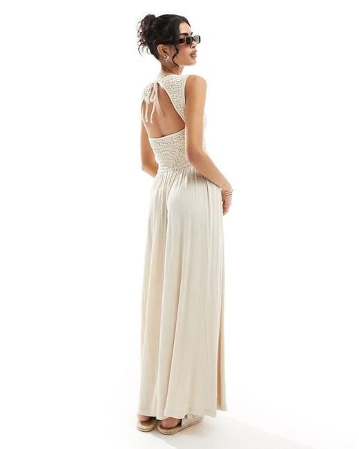 ASOS Crinkle Shirred Bodice Maxi Dress With Open Back in White | Lyst UK