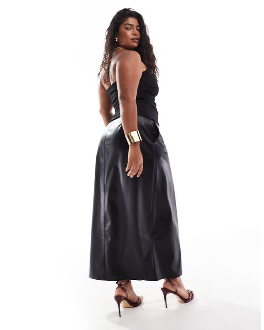 ASOS Asos Design Curve Leather Look Maxi Skirt With Side Split in Black ...
