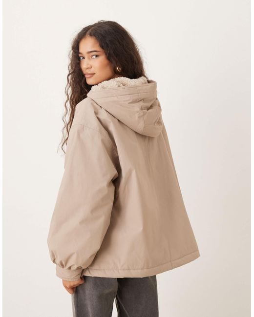 ASOS Oversized Fleece Lined Rain Coat in Natural | Lyst
