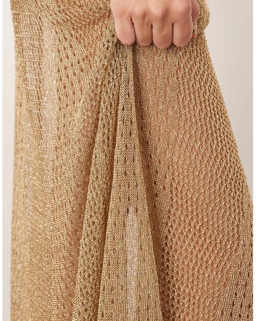 ARRANGE Metallic Knitted Sheer Sweeping Maxi Skirt in Natural | Lyst