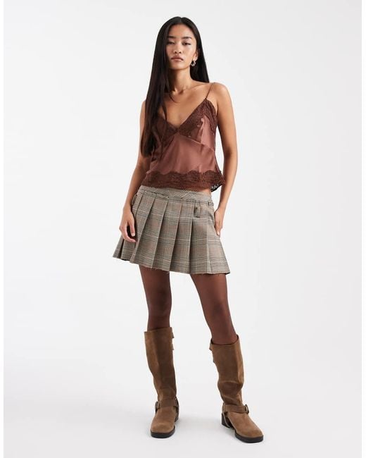 ASOS Lace Trim Detail Satin Cami in Brown | Lyst UK