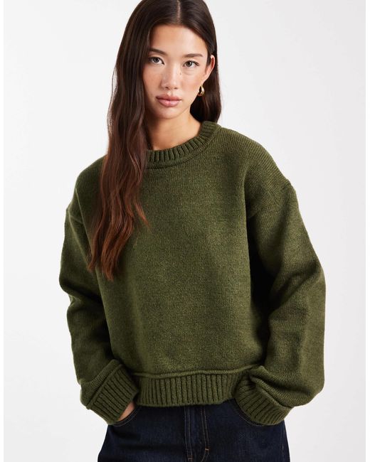 ASOS Knitted Jumper With Wide Rib Detailing in Green | Lyst