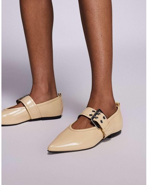 River Island Pointed Buckle Detail Ballet Shoe in White | Lyst