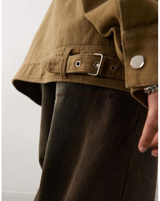 Lioness Contrast Corduroy Collar Canvas Barn Jacket in Brown | Lyst