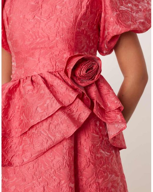 Sister Jane Dream Boudoir Jacquard Midi Dress With Rosette in Red | Lyst UK