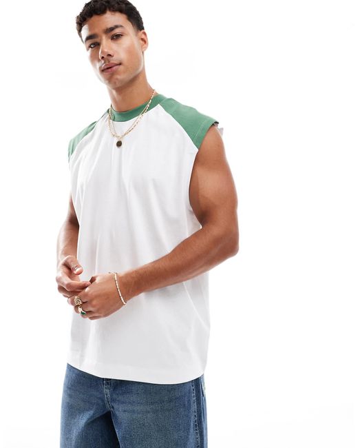 ASOS Oversized Boxy Raglan Tank in White for Men | Lyst
