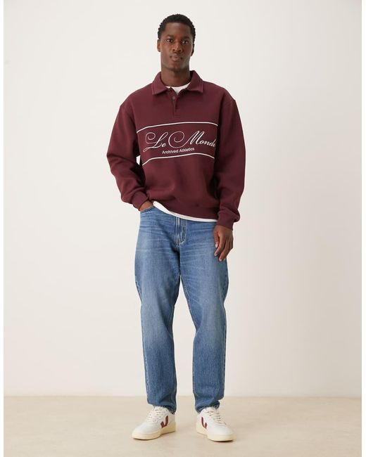 ASOS Relaxed Fit Polo Sweatshirt With Piping And Embroidery in Red for ...