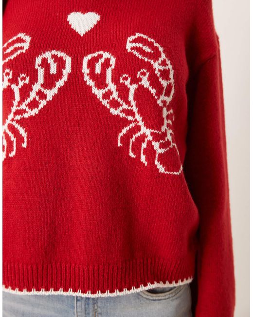 ASOS Knitted Lobster Jumper With Blanket Stitch in Red | Lyst