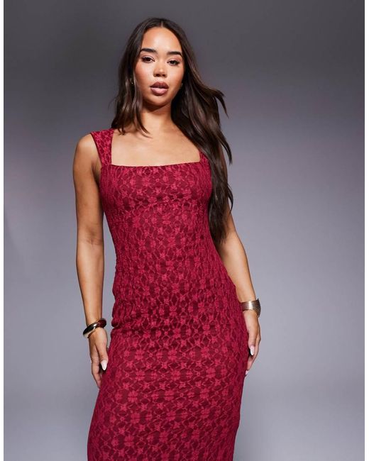 ASOS Wide Strap Detail Lace Maxi Dress in Red | Lyst UK