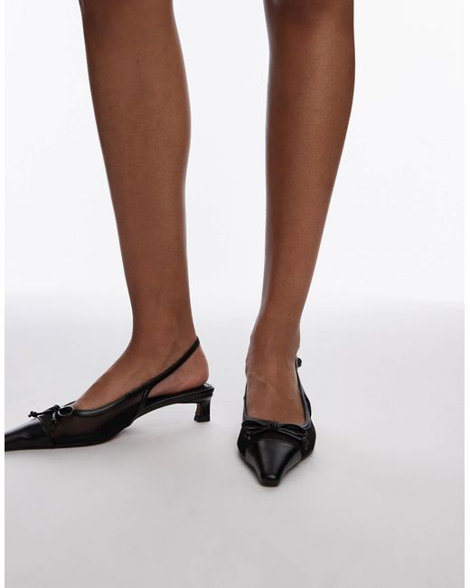TOPSHOP Alya Mesh Slingback Mid Heel Court Shoes in Black | Lyst