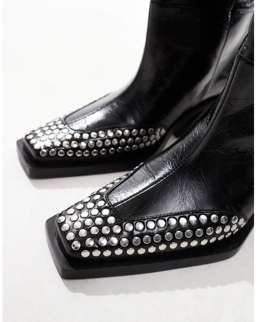 ASOS Cassie Premium Leather Western Knee Boots With Stud Detail in ...