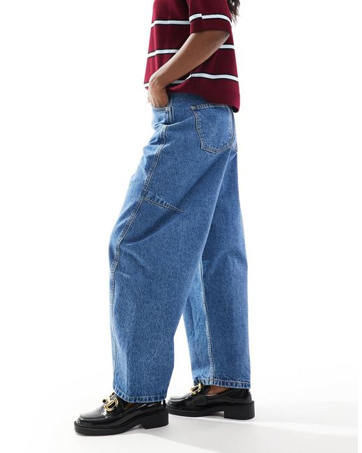 ASOS Barrel Leg Jean With Seam Detail in Blue | Lyst