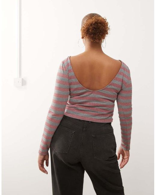 Collusion Plus Stripe Slash Neck Top in Red | Lyst UK