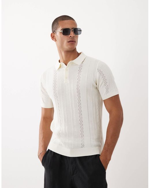 Threadbare Knit Short Sleeve Polo Shirt in White for Men | Lyst
