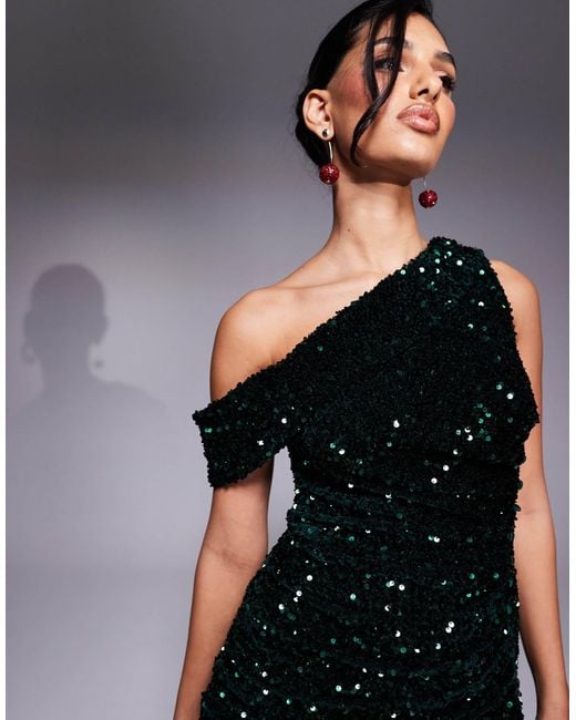 Lavish Alice Velvet Sequin Off Shoulder Wrap Midi Dress in Black | Lyst