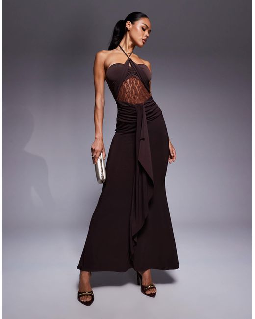 ASOS Layered Lace Detail Halter Maxi Dress in Blue | Lyst