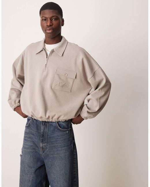 ASOS Oversized Boxy Polo Jumper With Embroidered Pocket in Natural for ...