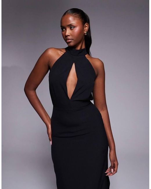 Vesper High Neck Maxi Dress With Open Back in Blue | Lyst UK