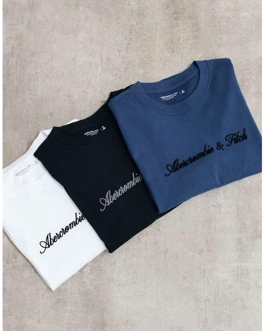 Abercrombie & Fitch 3 Pack Script Logo T-shirt in Blue for Men | Lyst UK