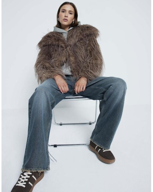 River Island shaggy Faux Fur Coat in Blue | Lyst