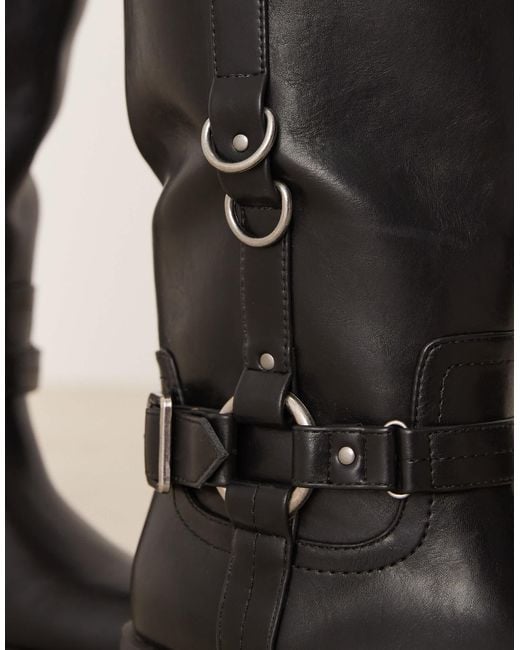 ASOS Curve Cobra Buckle Harness Knee Boots With Silver Hardware in ...