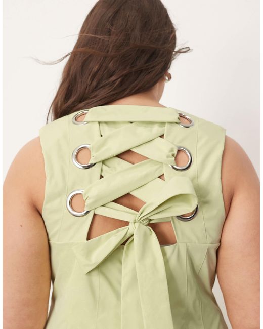 ARRANGE Curve Structured Plunge Midi Dress With Eyelet Detail in ...