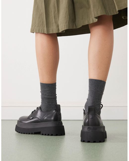 Buffalo Lace Up Chunky Shoes in Black | Lyst