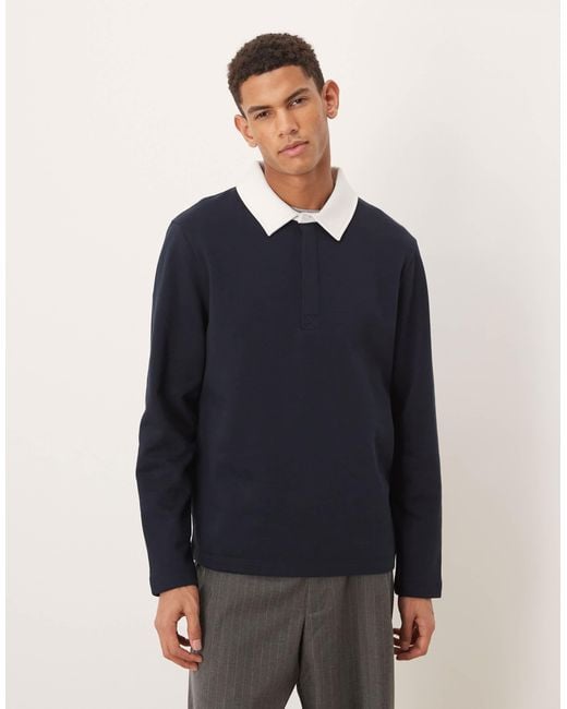 ASOS Polo Sweatshirt With Contrast Collar in Blue for Men | Lyst