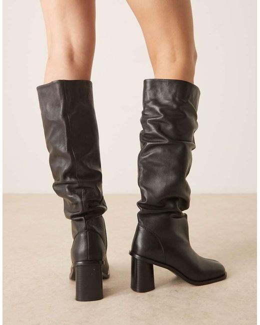 ASOS Carolina Leather Slouchy Heeled Knee Boots in Natural | Lyst UK
