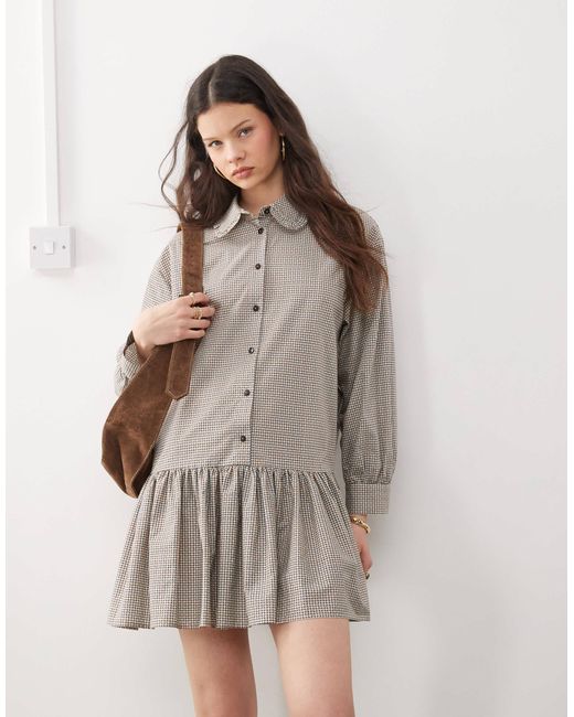 Collusion Drop Waist Shirt Dress in Natural | Lyst