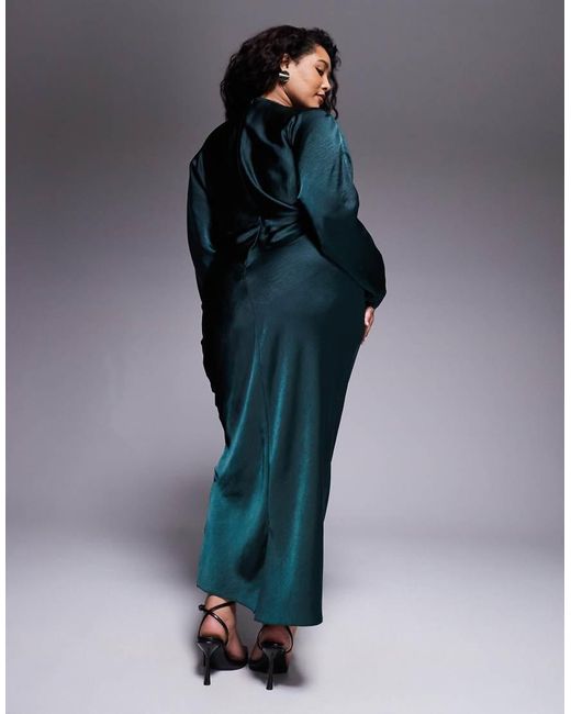 ASOS Asos Design Curve Satin Batwing Maxi Dress in Blue | Lyst UK