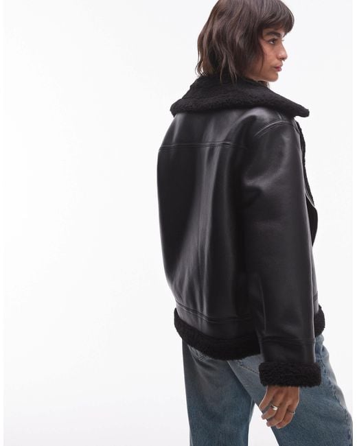 Mango Oversized Shearling Aviator Jacket in Blue | Lyst