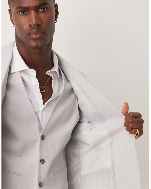 ASOS Linen Blend Skinny Suit Jacket in Gray for Men | Lyst