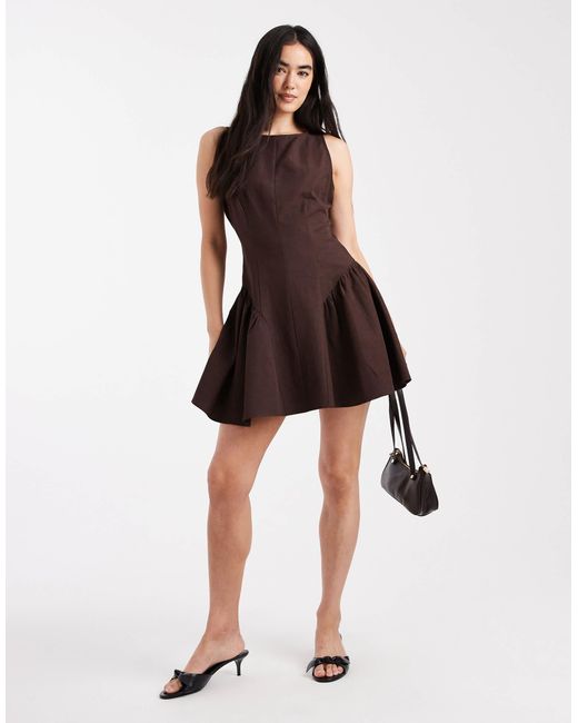 ASOS Seam Detail Corset Mini Dress in Brown | Lyst