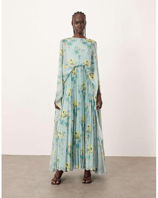 ARRANGE Chiffon Pleat Volume Maxi Dress With Wide Sleeve in Green | Lyst UK