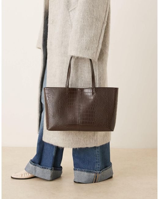 Mango Faux Leather Rectangle Shoulder Bag in Brown | Lyst