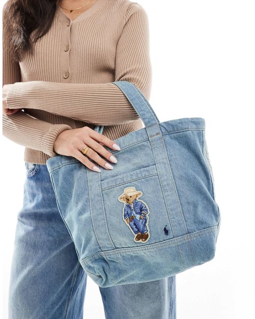 Polo Ralph Lauren Bear Denim Tote Bag in Blue | Lyst