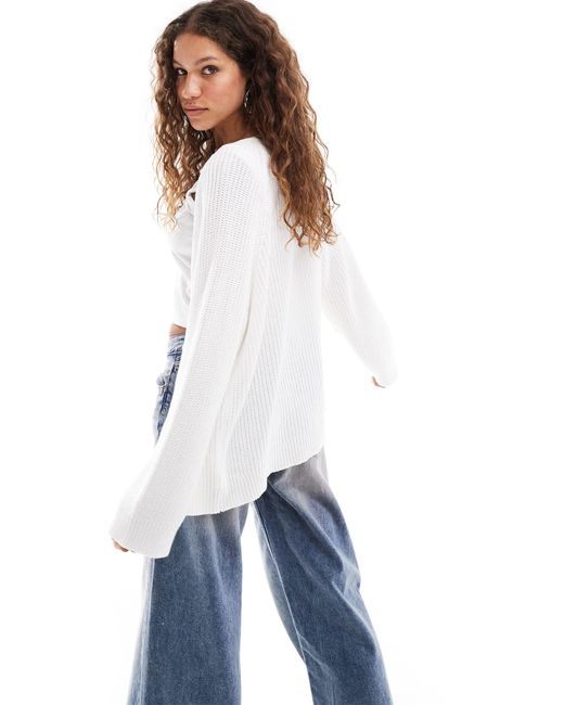 Monki Boxy Fit Rib Knit Cardigan in White | Lyst