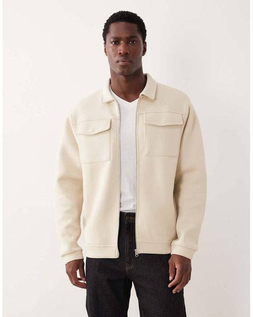 ASOS Heavyweight Zip-through Shacket in Natural for Men | Lyst UK