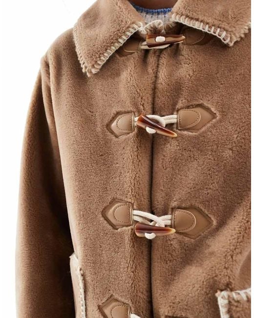 Object Faux Fur Jacket With toggle Fastenings in Brown | Lyst UK