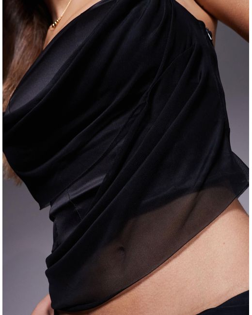 ASOS Draped Mesh And Satin Mix Cami Top in Black | Lyst
