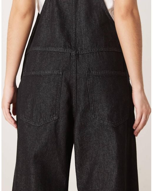 ASOS Barrel Leg Denim Overalls in Black | Lyst