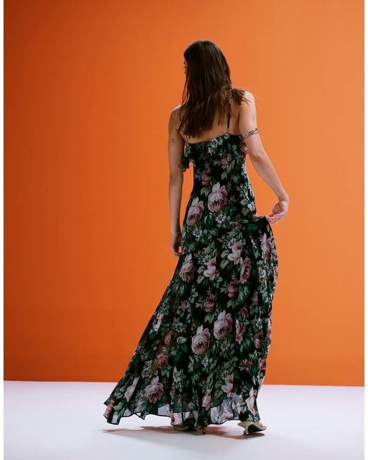 Mango Chiffon Ruffle Maxi Dress in Blue | Lyst